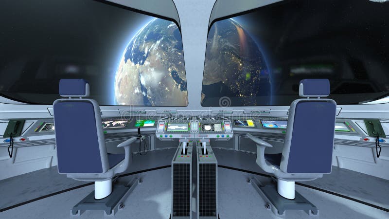 Earth and Galaxy in Spaceship International Space Station Window Stock ...