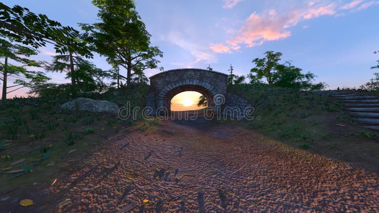 3D CG Rendering of Stone Bridge Stock Illustration - Illustration of ...