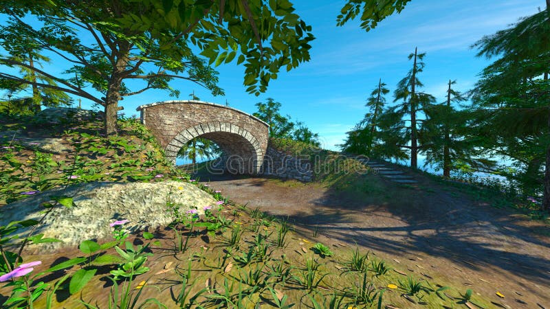 3D CG Rendering of Stone Bridge Stock Illustration - Illustration of ...