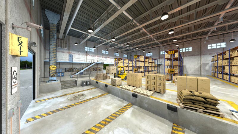 3D CG Rendering of Warehouse Stock Illustration - Illustration of ...