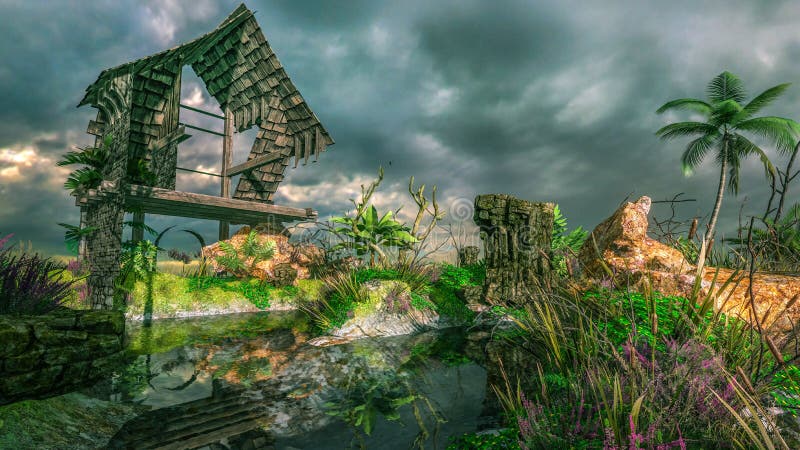 3D CG Ruins in Nature Background Stock Illustration - Illustration of ...