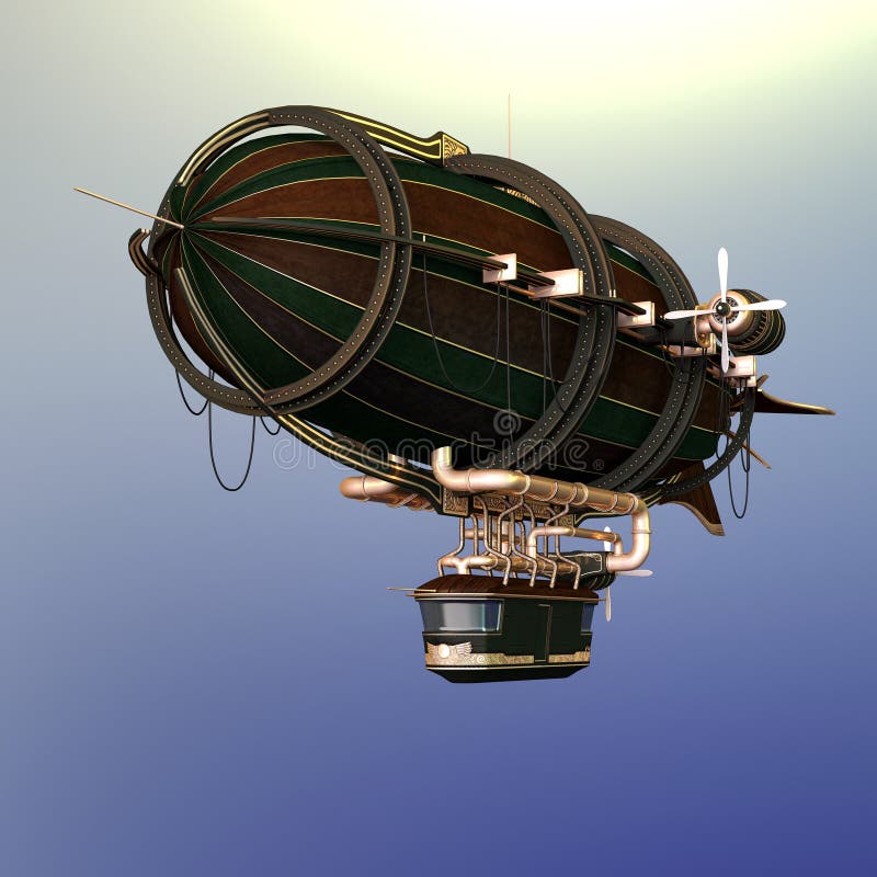 3D CG Steampunk Airship Isolated Stock Illustration - Illustration of ...
