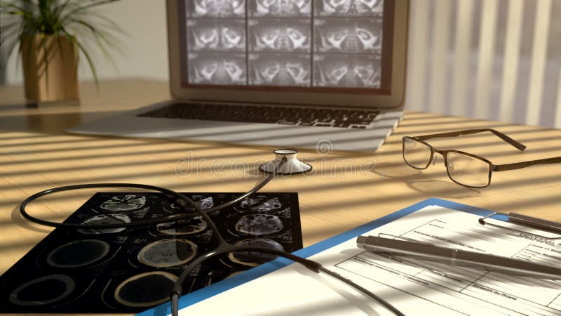 3D CGI Video of Camera Moving Along Table at Doctors Office with Xray ...