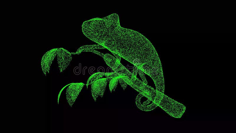 3D Chameleon on Black Background. Object Made of Shimmering Particles ...