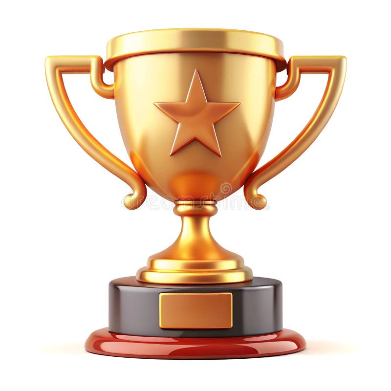 3D Champion Winner Trophy with Ribbon Icon Stock Illustration ...
