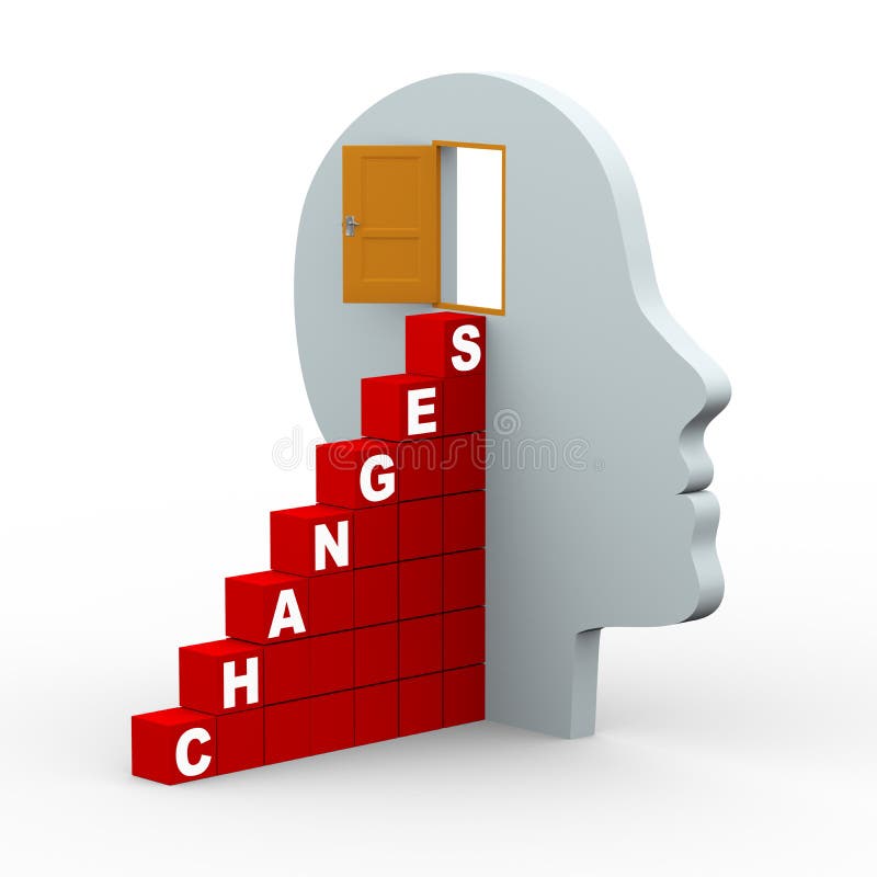 3d Changes Human Head with Open Door Stock Illustration - Illustration ...