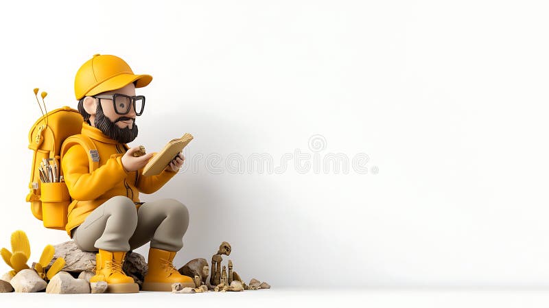 3D Character of Anthropologist Studying Ancient Artifacts Stock ...