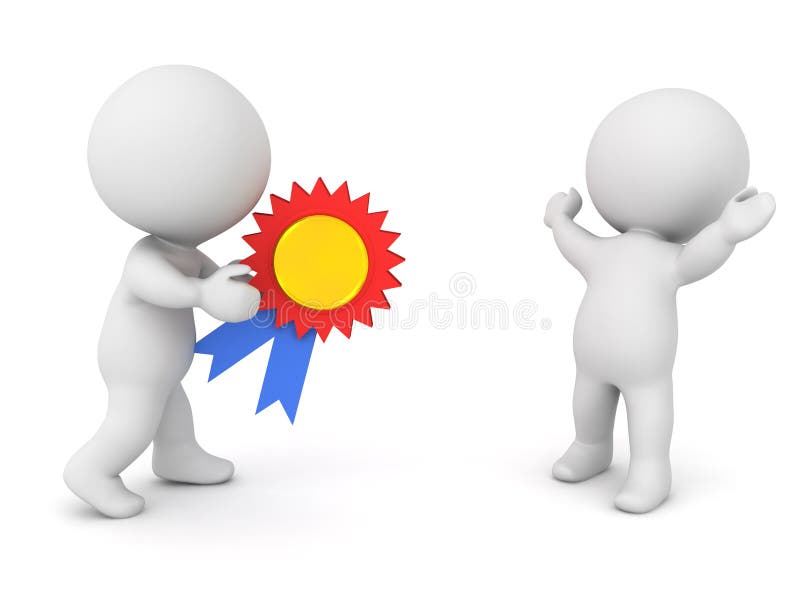 3D Character Awarding Golden Badge To Another Character Stock ...
