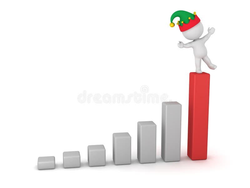 3D Character with Bar Chart and Elf Hat Stock Illustration ...