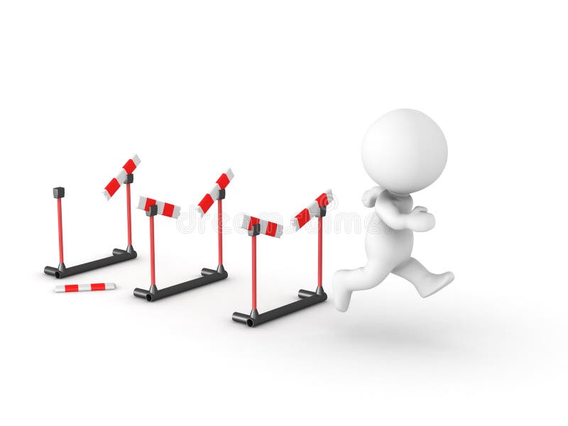 3D Character Breaking through Barriers Stock Illustration ...