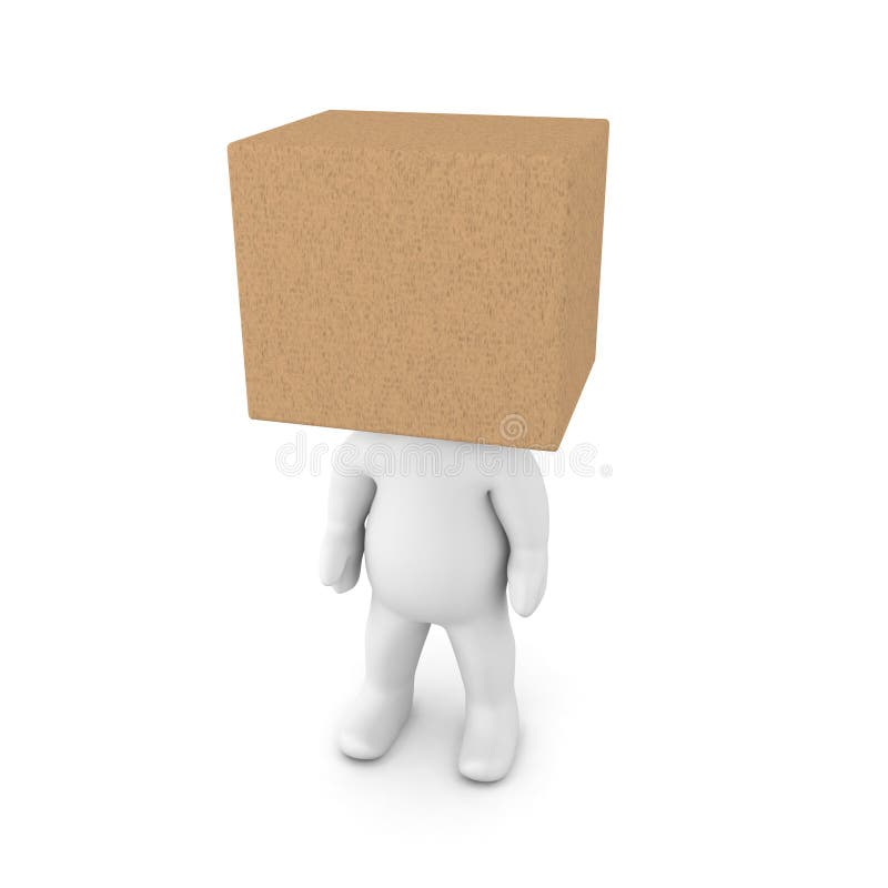 3D Character with a Carboard Box Over His Head Stock Illustration ...
