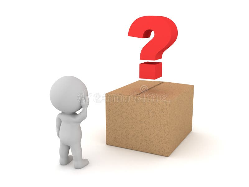 3D Character with a Cardboard Box and a Question Symbol Stock ...