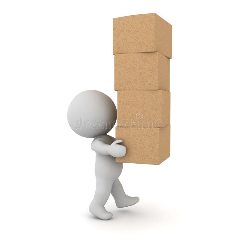3D Character Carrying Stack of Cardboard Boxes Stock Illustration ...