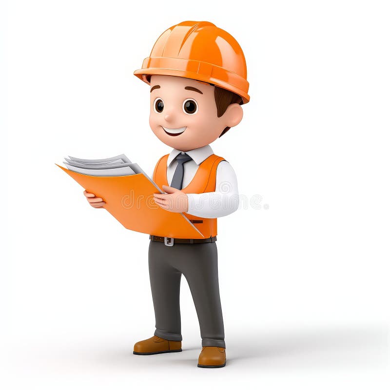 3D Character of Civil Engineer with Documents Stock Illustration ...