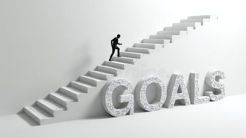 3D Character Climbs Stairs Labeled GOALS Stock Illustration ...
