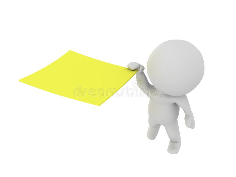 3D Character Clinging Onto Giant Yellow Post it Sticky Note Stock ...