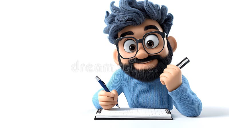 3D Character of Comic Book Writer with Pen and Pad Stock Illustration ...