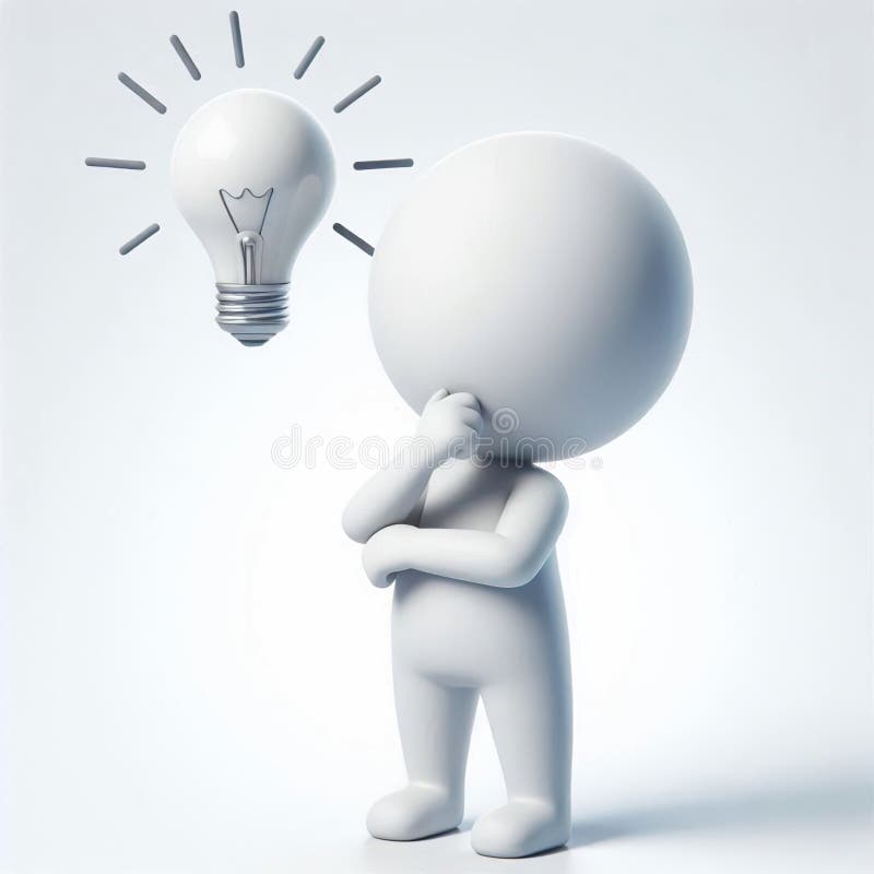 3D Character Contemplating an Idea with Lightbulb. Stock Illustration ...