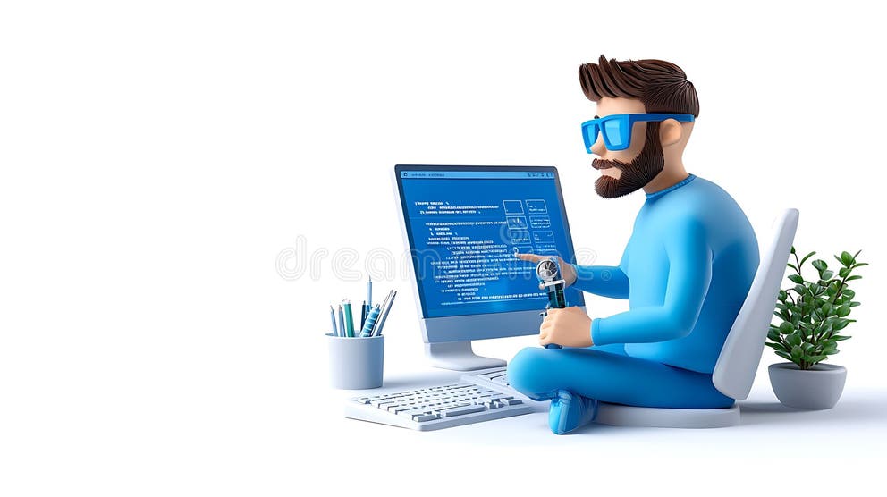3D Character of Cryptographer Analyzing Encryption Data Stock ...