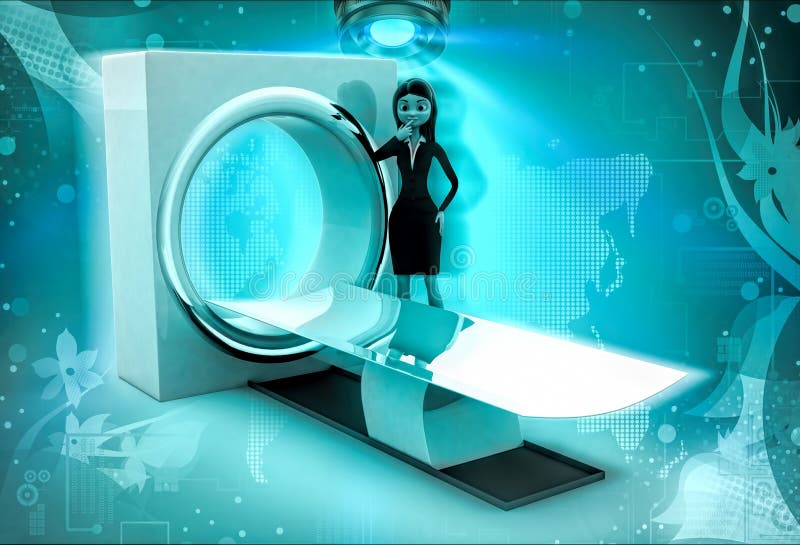 3d Character With CT Scan Machine To Scan 3d Body Illustration Stock ...
