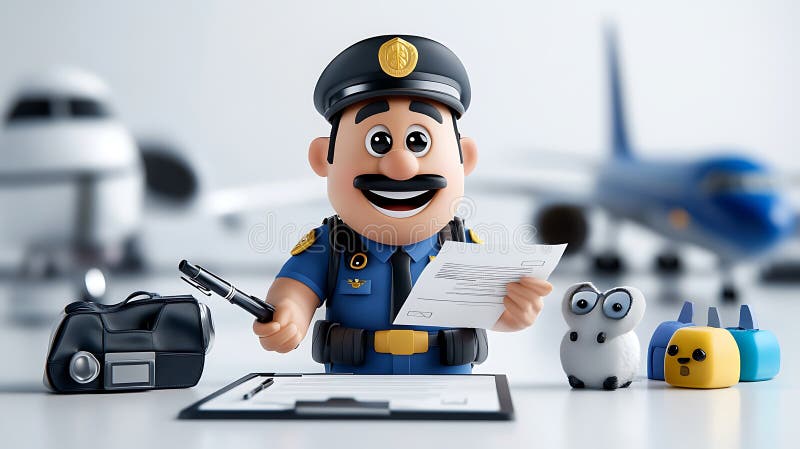 3D Character of Customs Officer Checking Documents Stock Illustration ...
