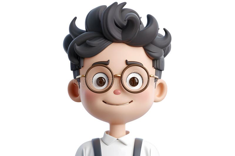 3d Character of a Cute Boy. 3d Avatar of a Boy in Glasses. Stock ...