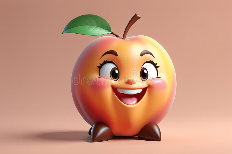 3D Character of a Cute Smiling Peach on a Solid Color Background with ...
