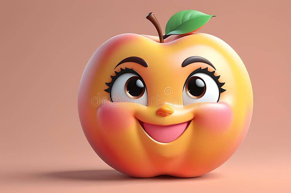 3D Character of a Cute Smiling Peach on a Solid Color Background with ...
