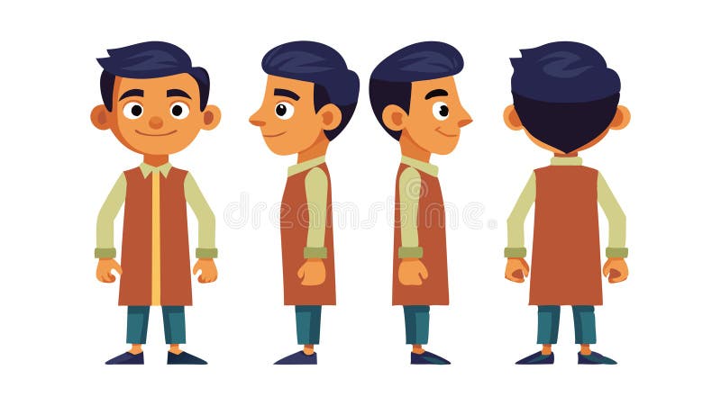 3D Character Design of a Cartoon Boy in Traditional Clothes, Shown from ...