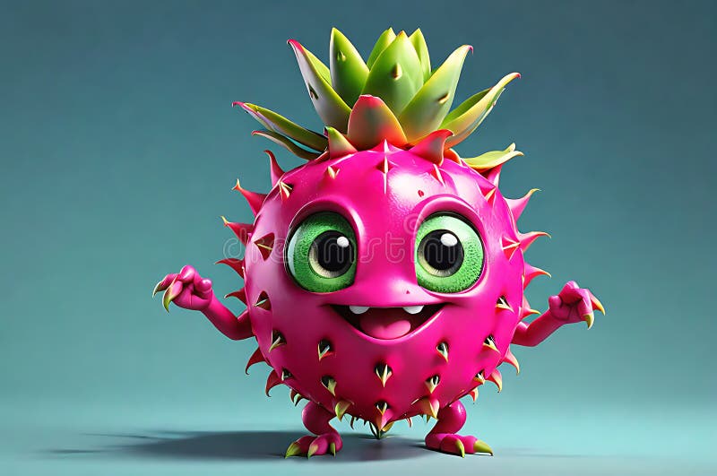 3D Character Design of a Dragonfruit with Large Expressive Eyes and a ...