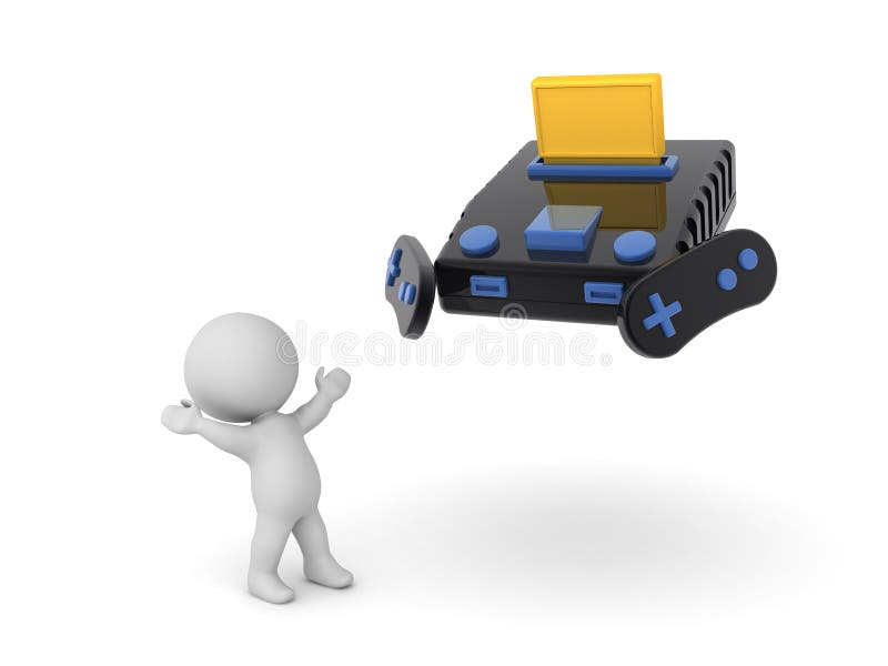 3D Character is Excited Looking at Retro Vintage Game Console Stock ...