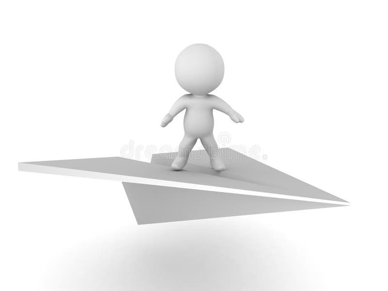 3D Character Flying on Big Paper Plane Stock Illustration ...
