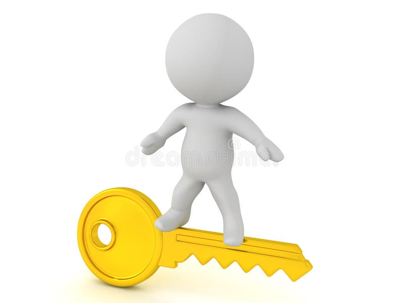 3D Character and Golden Key Stock Illustration - Illustration of pose ...