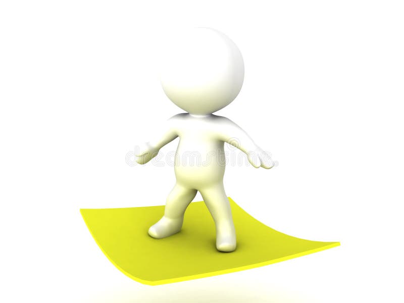 3D Character Flying on Yellow Post it Sticky Note Stock Illustration ...