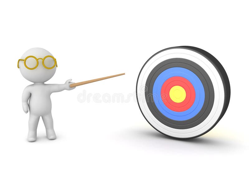 3D Character with Glasses Pointing Towards Target Stock Illustration ...