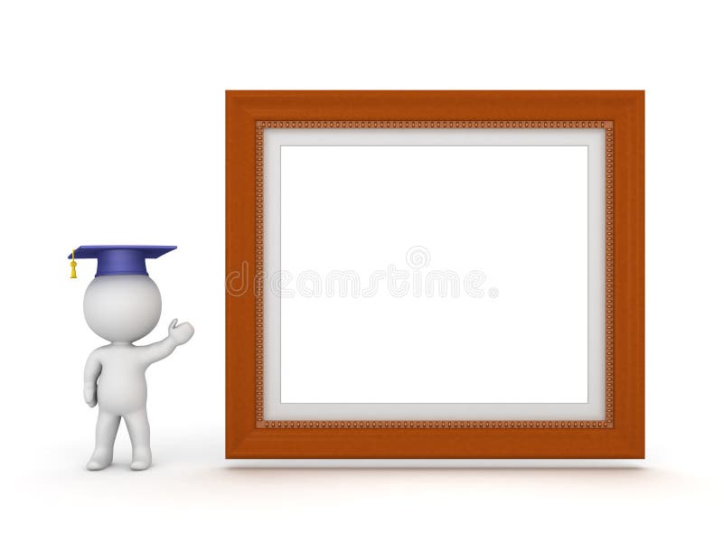 3D Character with Graduation Hat Showing Large Diploma Frame Stock ...