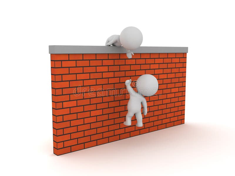 3D Character Helping Another One Get Over a Wall Stock Illustration ...