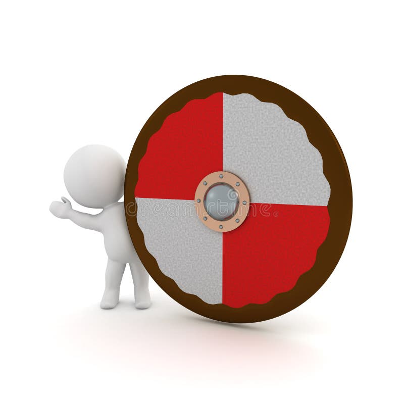 3D Character Hiding Behind Shield Stock Illustration - Illustration of ...