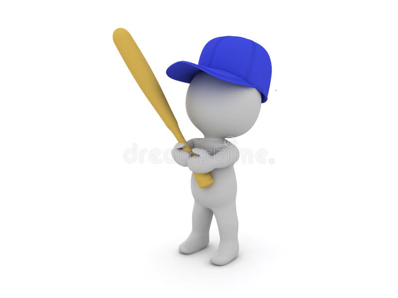 3D Character Holding a Baseball Bat and Wearing a Cap Stock ...