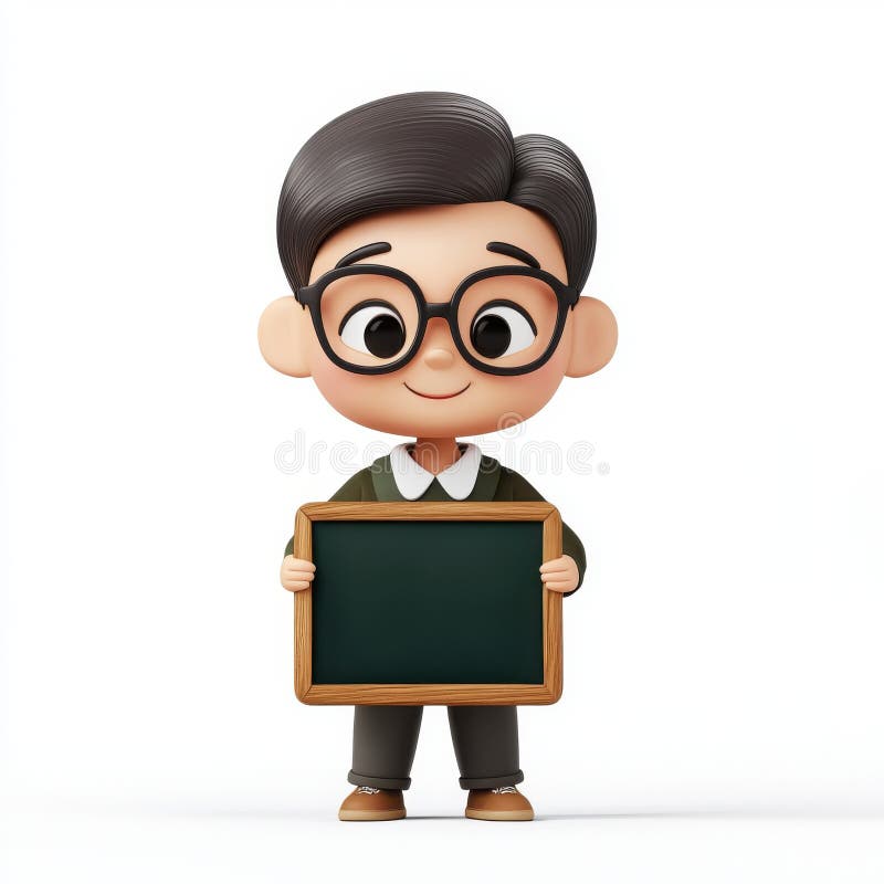 3d Character Holding a Chalkboard in a Classroom Setting with a Neutral ...