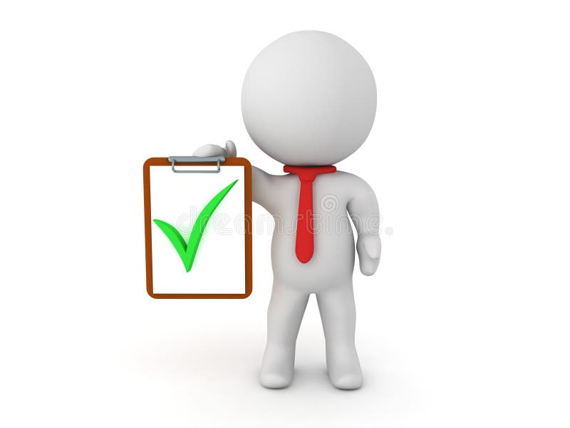 3D Character Holding a Clipboard with a Green Check Mark Stock ...