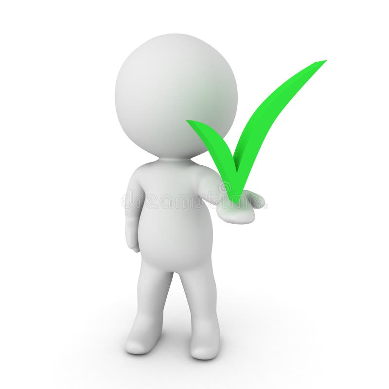 3D Character Holding in His Hand a Green Check Mark Stock Illustration ...