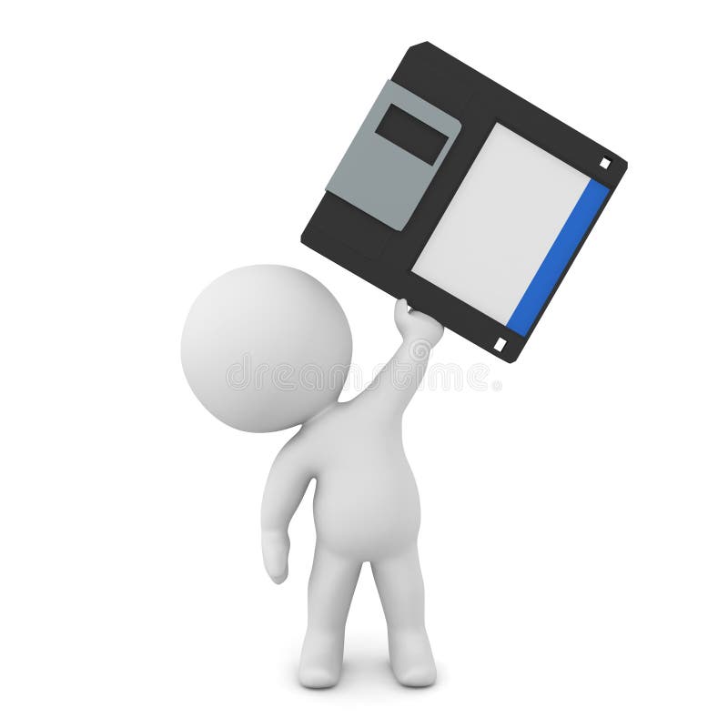 3D Character Holding Up Floppy Disk Stock Illustration - Illustration ...