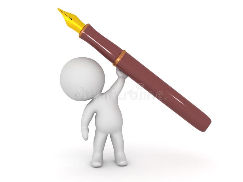 3D Character Holding Up Fountain Pen Stock Illustration - Illustration ...