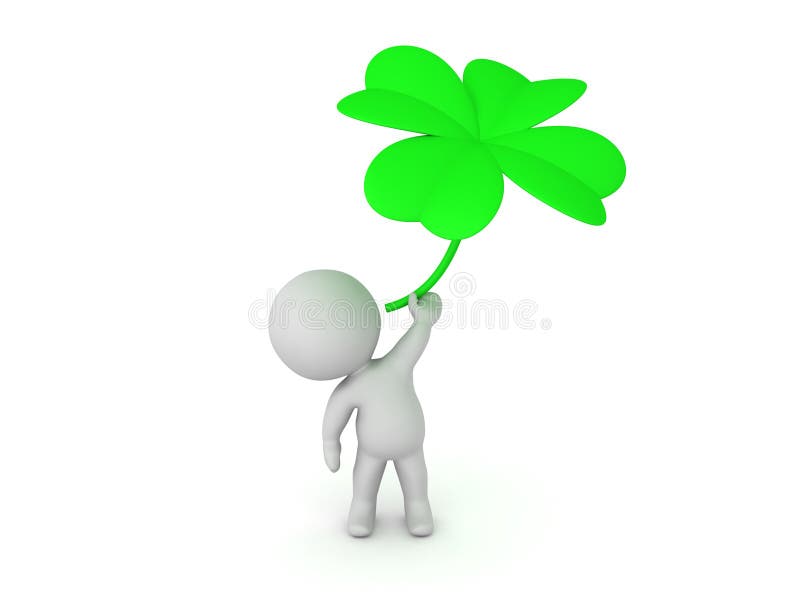 3D Character Holding Up Four Leaf Clover Stock Illustration ...