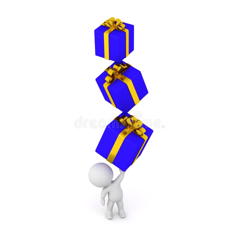 3D Character Holding Up Gift Boxes Stock Illustration - Illustration of ...