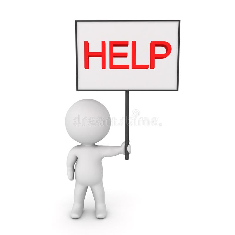 3D Character Holding Up Help Sign Stock Illustration - Illustration of ...