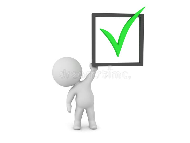 3D Character Holding Up Large Check Mark Stock Illustration ...