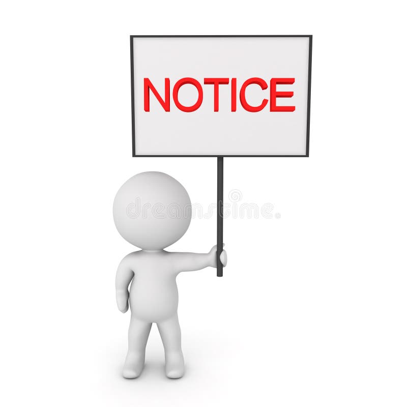 3D Character Holding Up Notice Sign Stock Illustration - Illustration ...