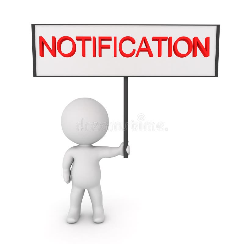 3D Character Holding Up Notification Sign Stock Illustration ...